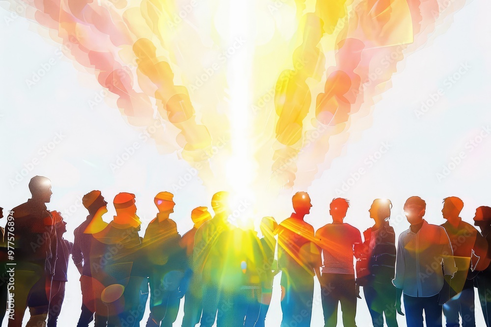 Artwork of a group of people standing together in supporting each other ...