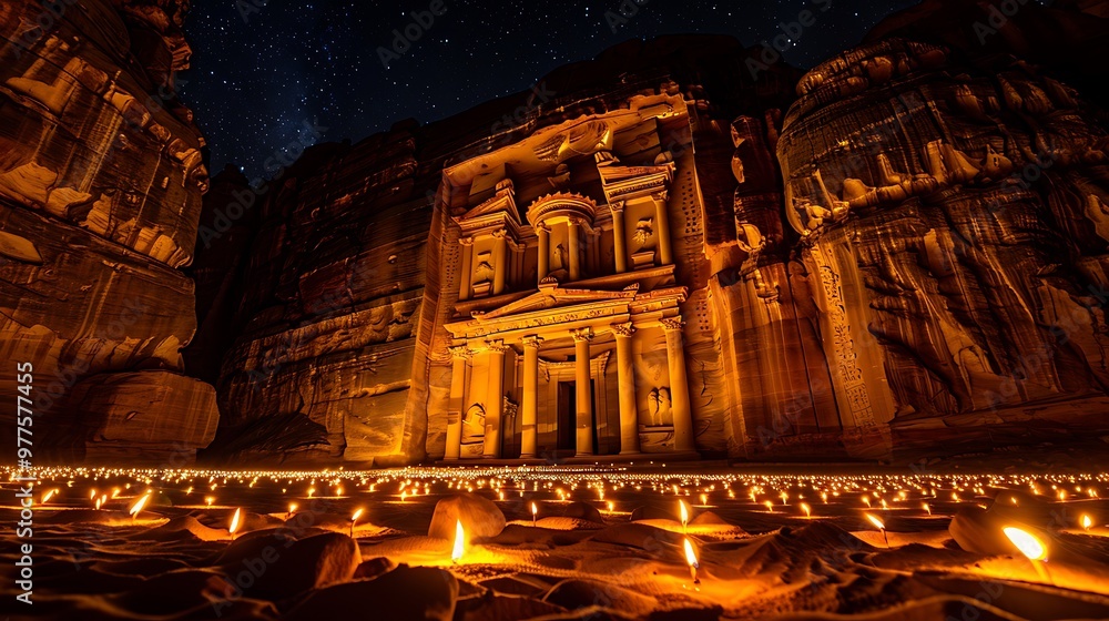 Exploring the Petra Treasury at night, Jordan, reveals the iconic ...