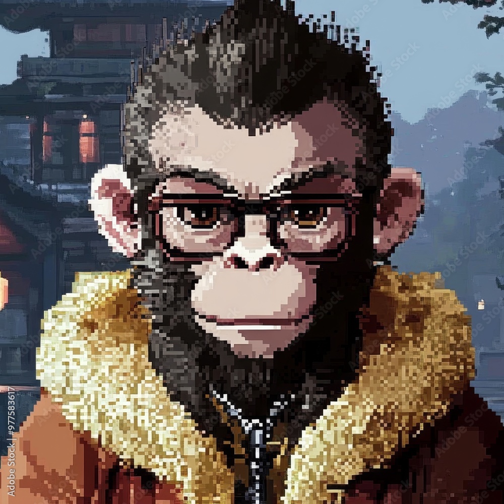 Trendy Pixel Art Monkey Portrait: Abstract NFT Design with American ...