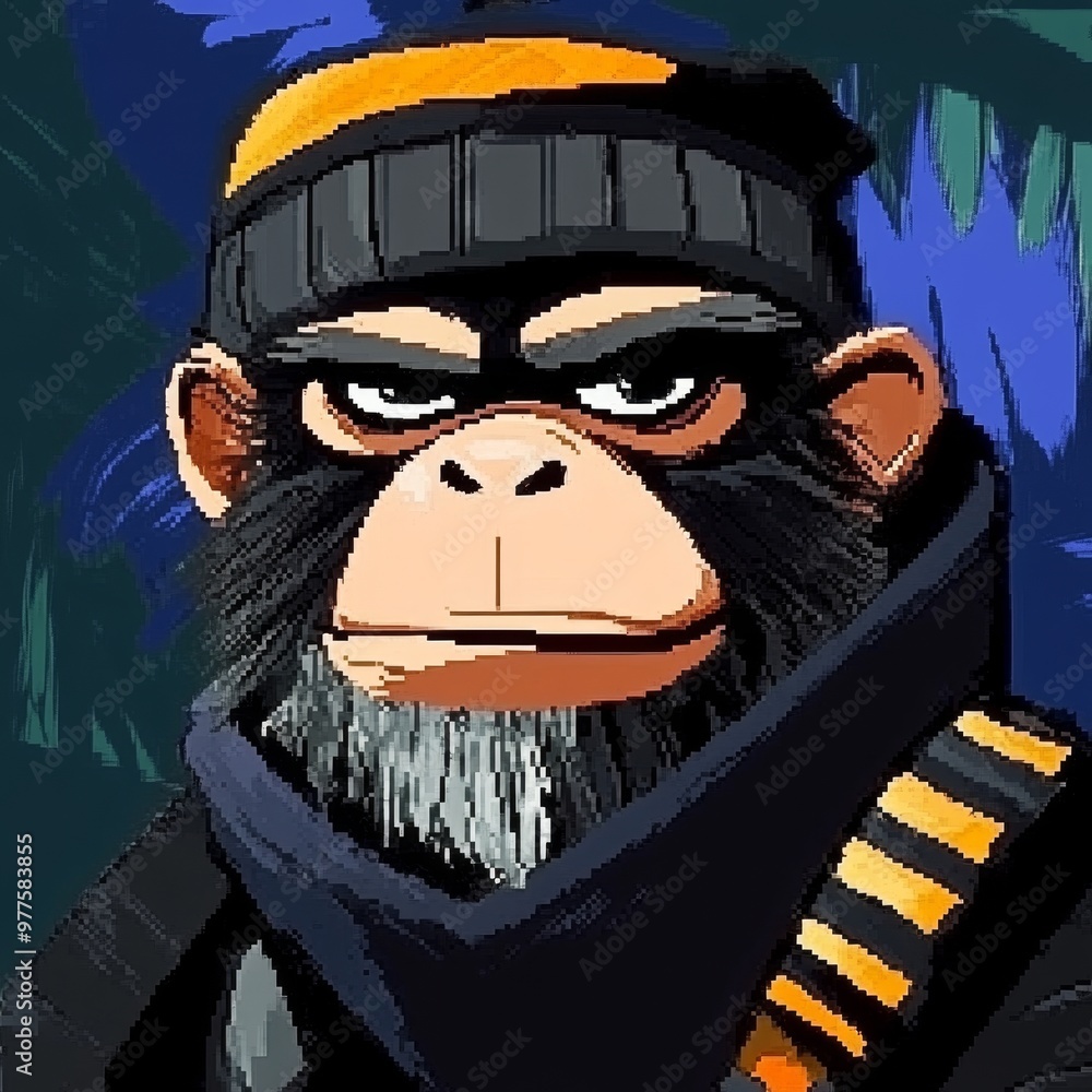 Trendy Pixel Art Monkey Portrait: Abstract NFT Design with American ...