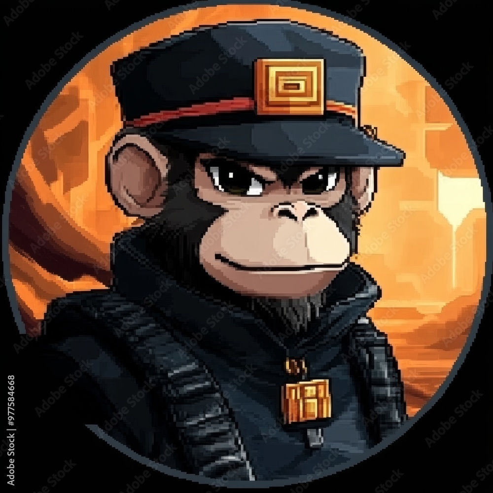 Trendy Pixel Art Monkey Portrait: Abstract NFT Design with American ...
