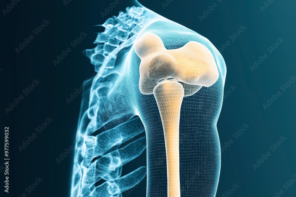 3D illustration of the shoulder joint showing detailed anatomical ...