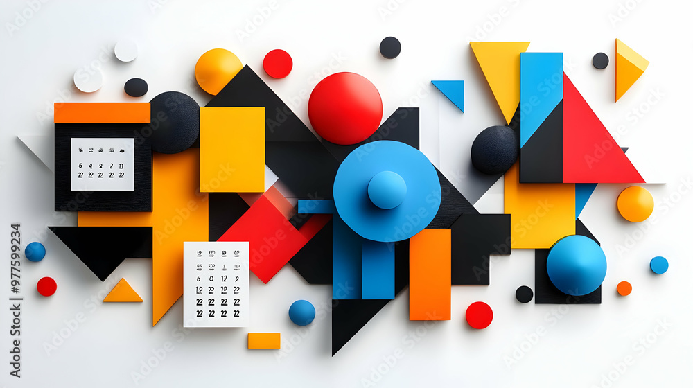 Vibrant 3D Geometric Shapes Calendar Background Design: Overlapping ...