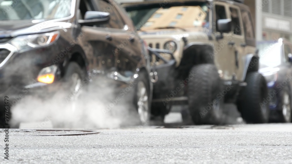 Hot smoke from manhole, Con Edison's Steam system in New York City ...