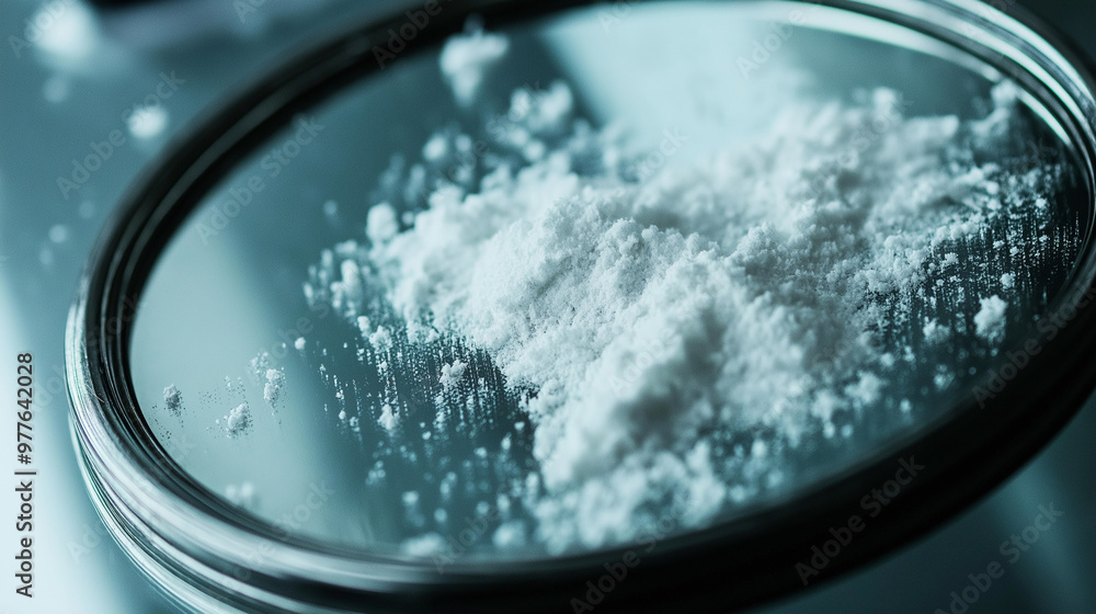 White powder cocaine drug on a mirror representing potential overdose ...