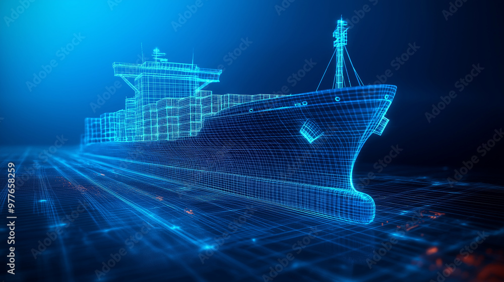 Photo And Art Print A Wireframe Representation Of A Large Cargo Ship With External Hull Lines