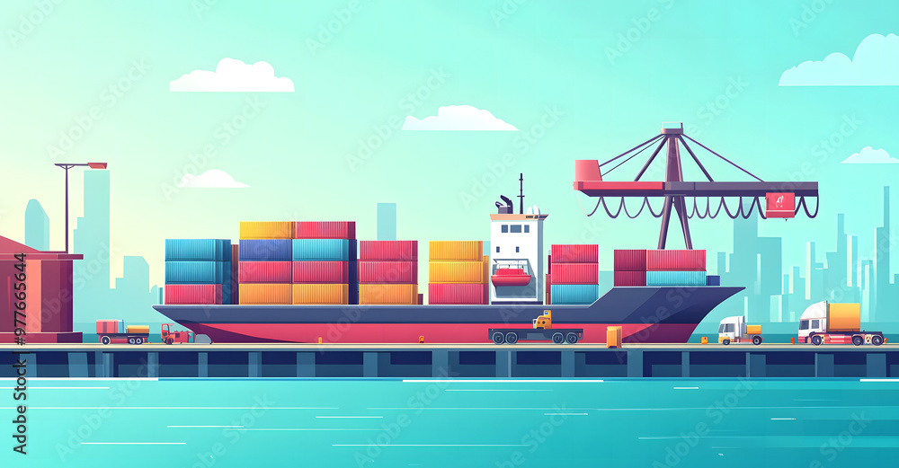 Cargo Ship at Dock with Cranes Loading Shipping Containers for Global ...