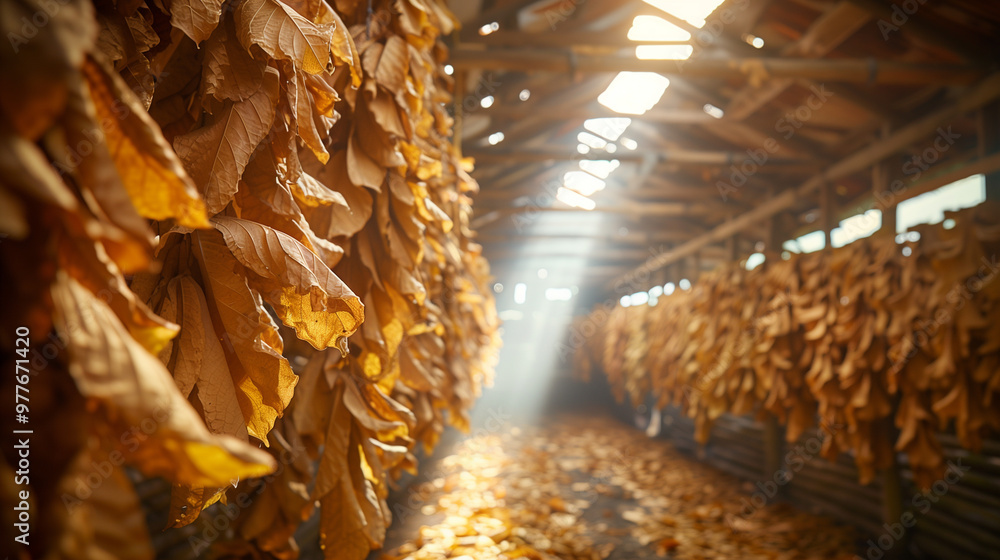 Curing Tobacco leaves Hanging in a Barn. cigar tobacco leaves drying in ...