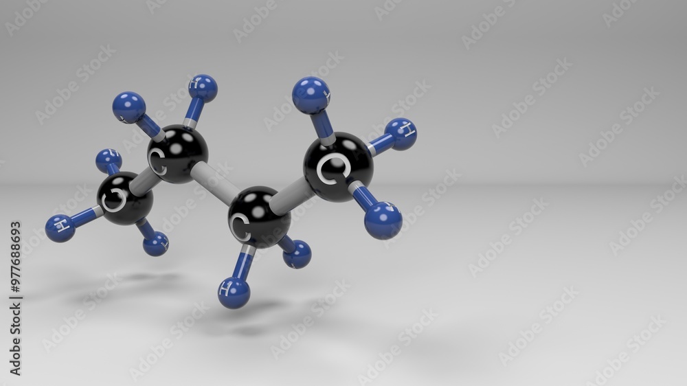 Butane molecule. Molecular structure of hydrocarbon gas used as fuel ...