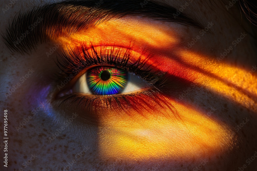 Digital blue eye with vibrant pixel textures symbolizing the fusion of ...