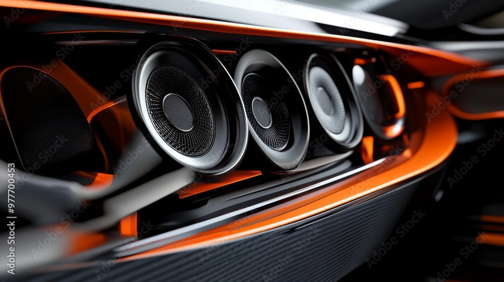 A high-resolution image of a car audio system with visible speakers and ...