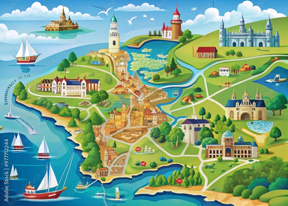 Vibrant colors illuminate a detailed map of Cork, Ireland, showcasing ...