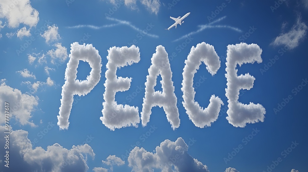 Airplane Writing with Smoke in the Blue Sky the Word, "Peace ...