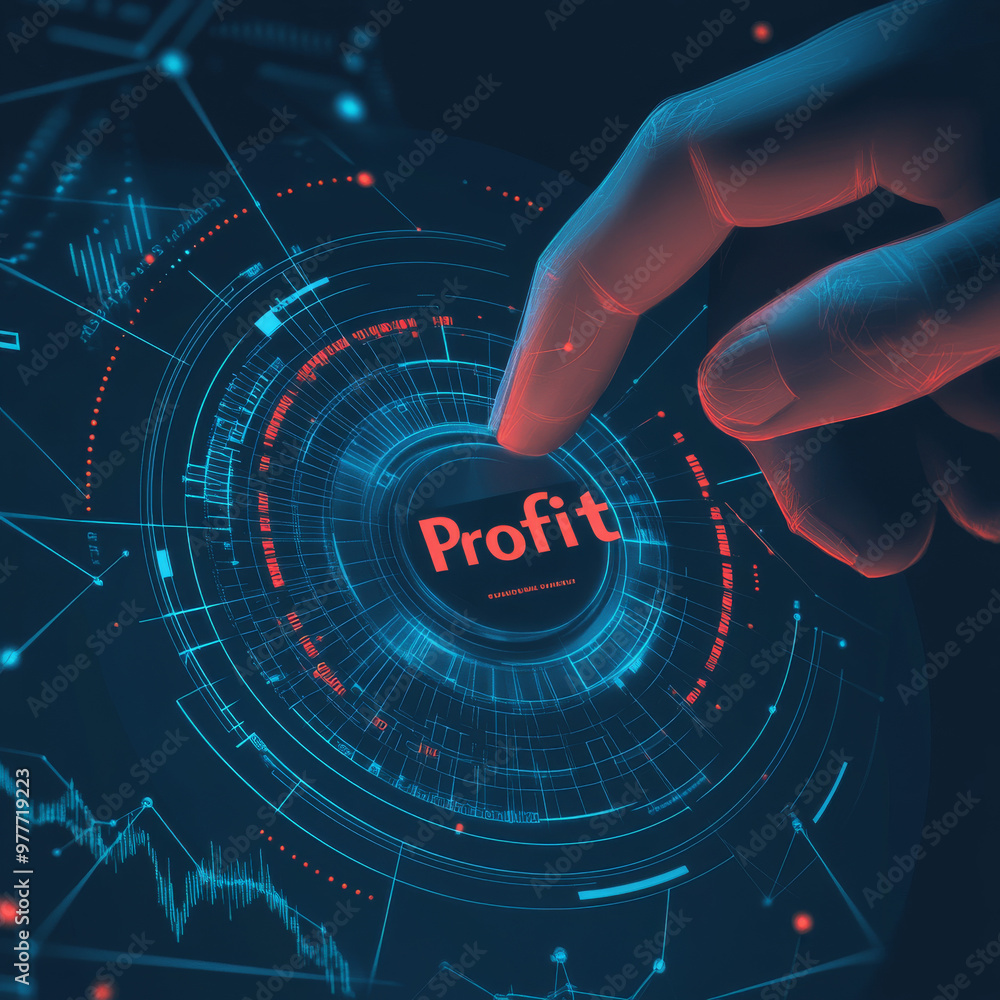 Profit adjustment knob button. Boosting profit levels. Wireframe hand ...