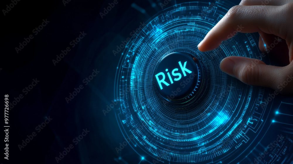 Risk levels dial control. Wireframe hand adjusting a risk level knob to ...