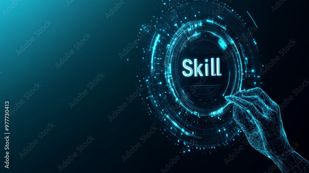 Proficiency levels dial control. Enhancing Skill Levels. Wireframe hand ...