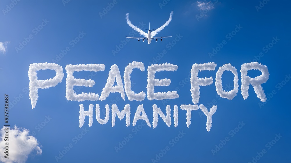 Airplane Writing with Smoke in the Blue Sky the Phrase, "Peace for ...