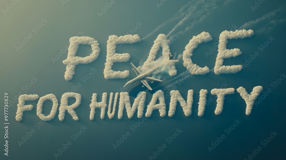 Airplane Writing with Smoke in the Blue Sky the Phrase, "Peace for ...