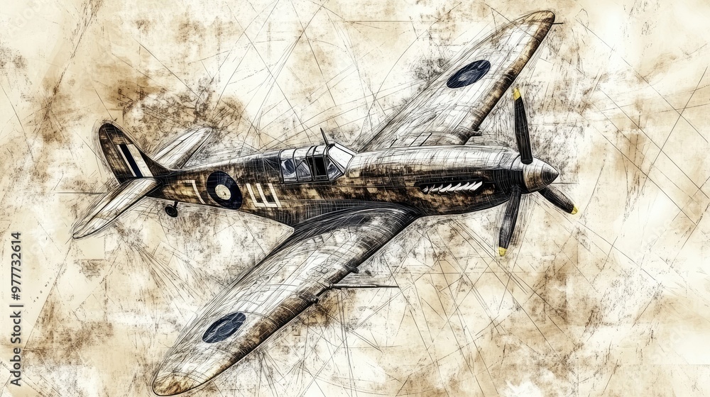 Schematic representation of a Spitfire fighter aircraft showing ...