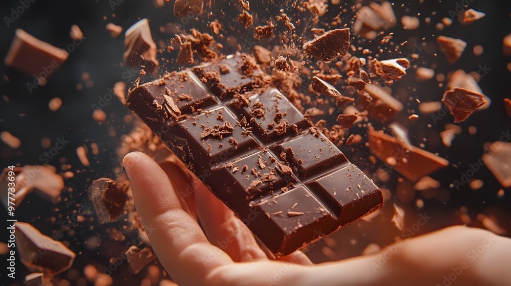 Hand Smashing a Chocolate Bar: A hand smashing a chocolate bar, with ...