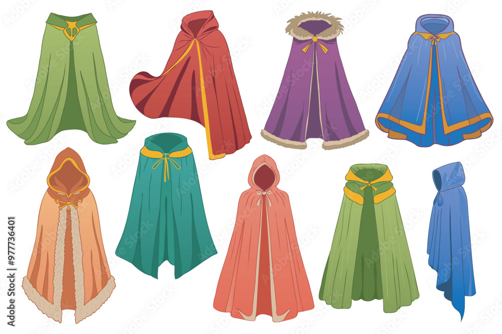 Magic cloaks set elements in flat graphic design. Bundle objects of ...