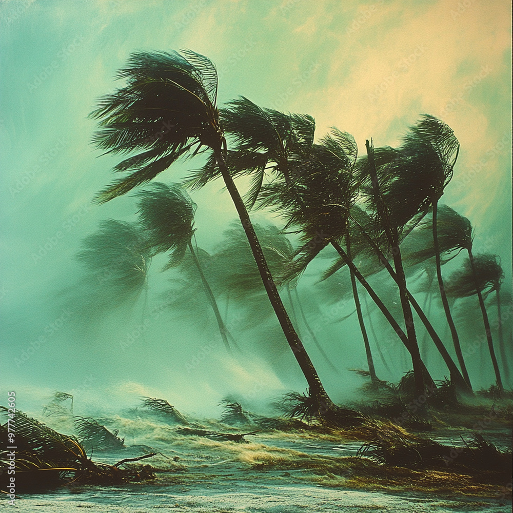Bending palm trees sway dramatically in gale force winds during ...