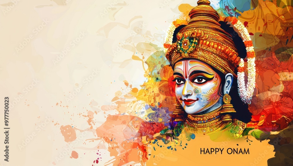 Vector illustration of the happy Onam festival with a Kathakali mask in ...