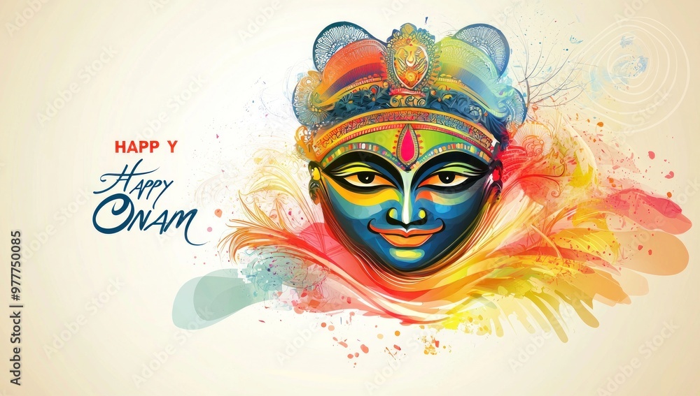 Vector illustration of the happy Onam festival with a Kathakali mask in ...