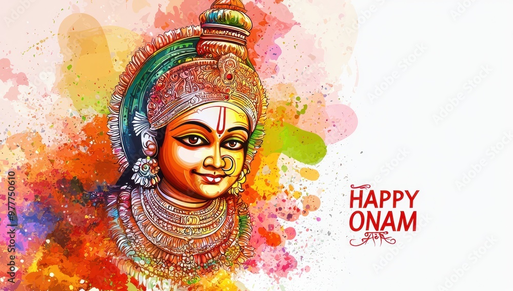 Vector illustration of the happy Onam festival with a Kathakali mask in ...