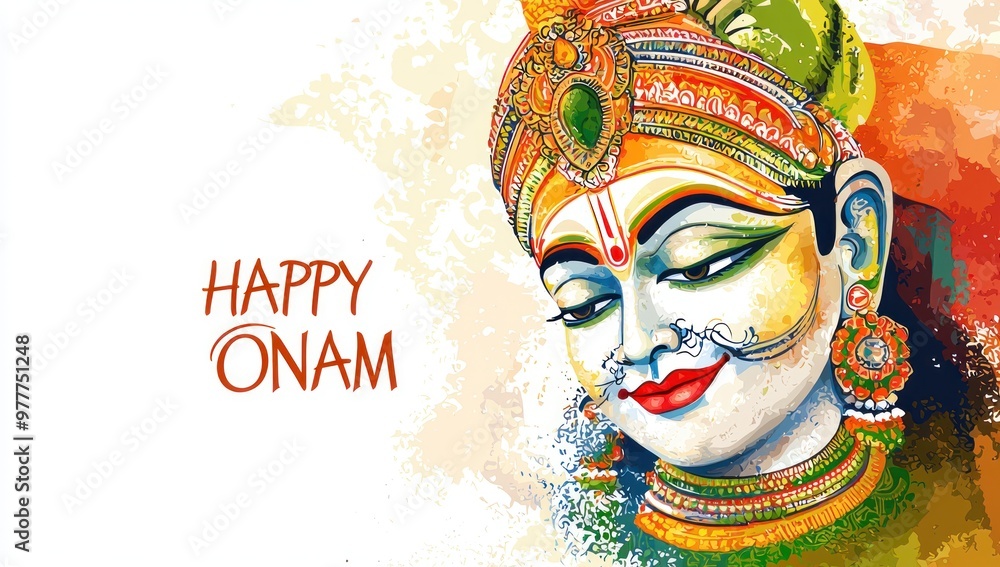 Vector illustration of the happy Onam festival with a Kathakali mask in ...