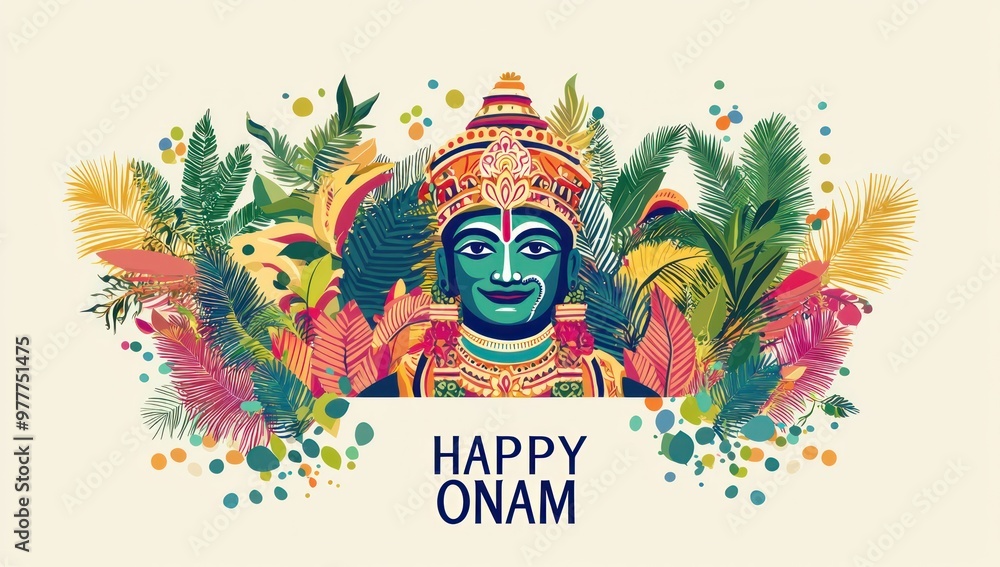 Vector illustration of the happy Onam festival with a Kathakali mask in ...