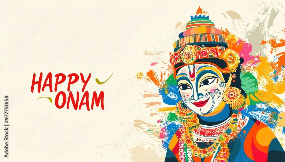 Vector illustration of the happy Onam festival with a Kathakali mask in ...