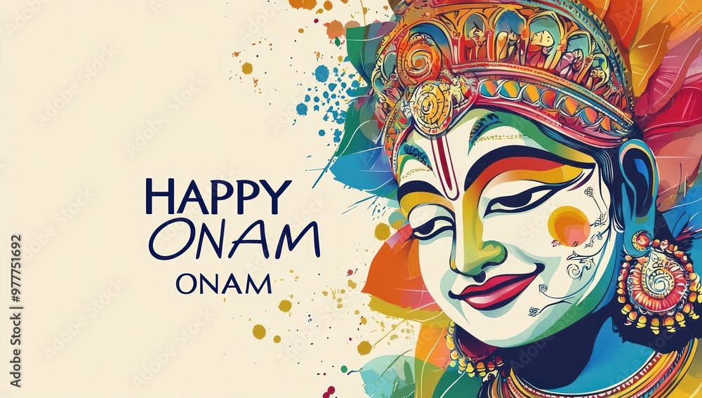 Vector illustration of the happy Onam festival with a Kathakali mask in ...