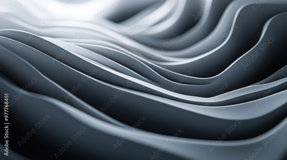 Abstract wave pattern in shades of gray. Soft curves create a serene ...