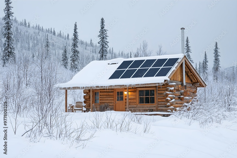 Solar Panels Installed On A Rustic Log Cabin In Alaska, Solar ...