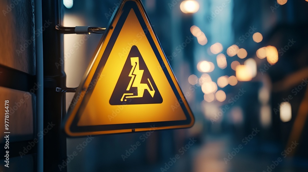 Attention-grabbing yellow 3D electric warning sign designed to alert ...