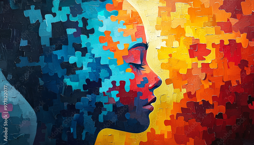 Girl with autism , abstract profile with puzzles, autism awareness ...