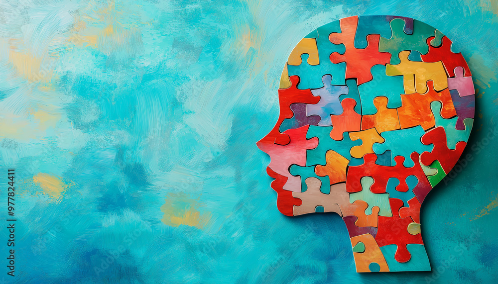 Girl with autism , abstract profile with puzzles, autism awareness ...