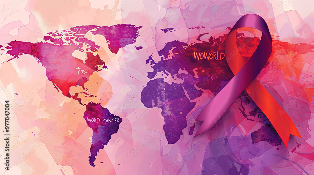 stylized Illustration of a purple red ribbon on one side with cursive ...