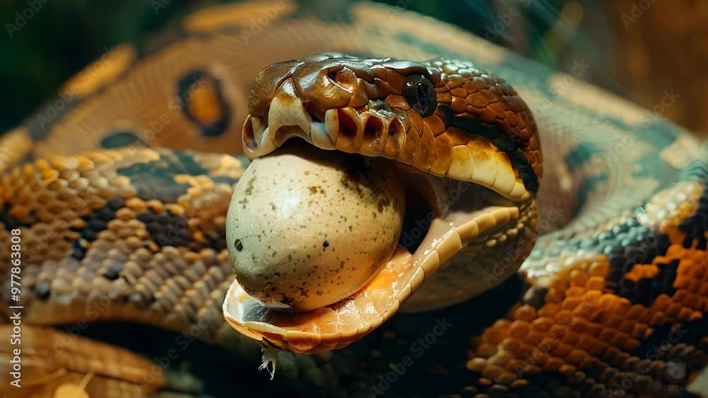 A boa constrictor captures and swallows a large egg in its natural ...