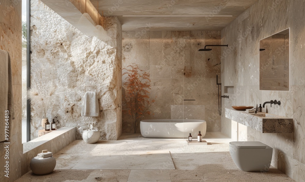 Minimalist Italian-style bathroom in a small apartment, featuring ...