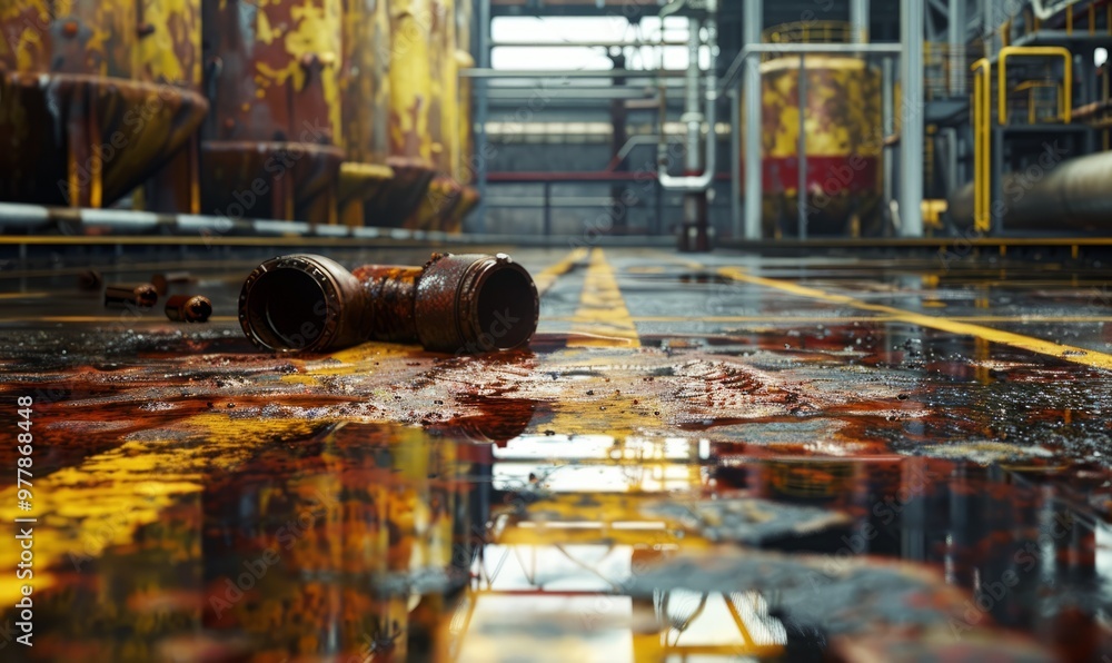 Toxic chemical spill in a factory, with hazardous materials Stock ...