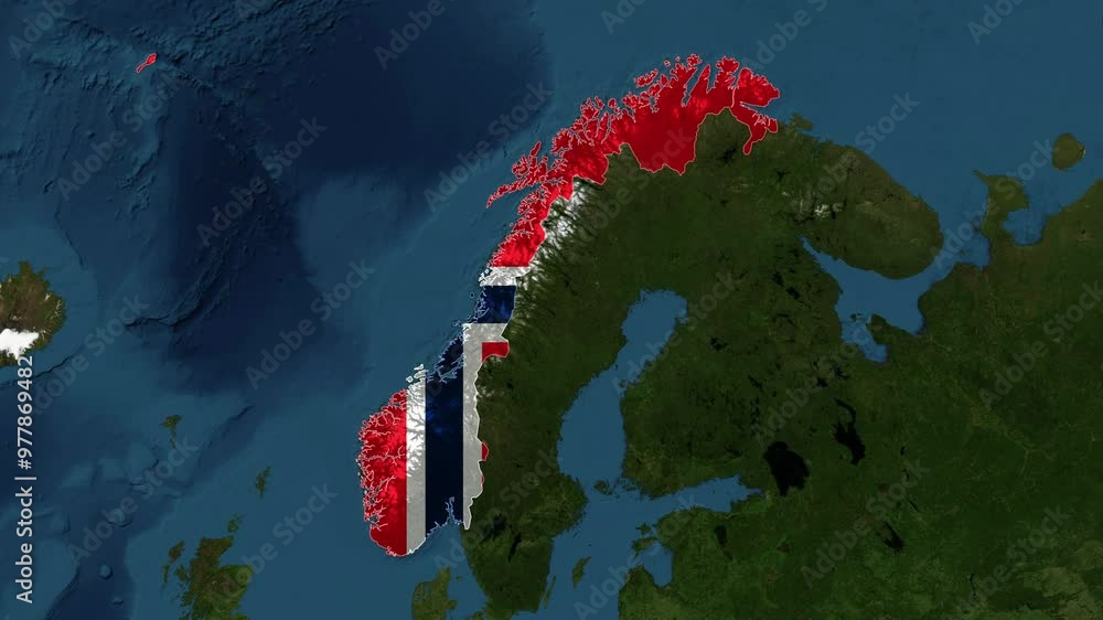 Zoom from Earth to Norway. (Country Flag) World map animation with ...