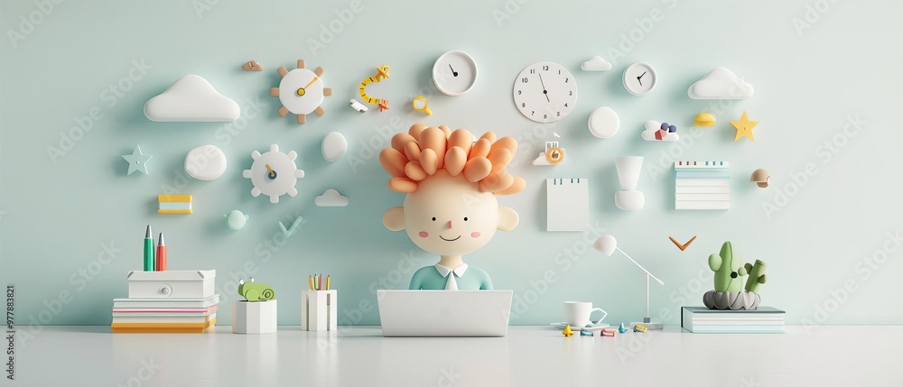 Charming 3D cartoon art of a student delegating tasks and ...