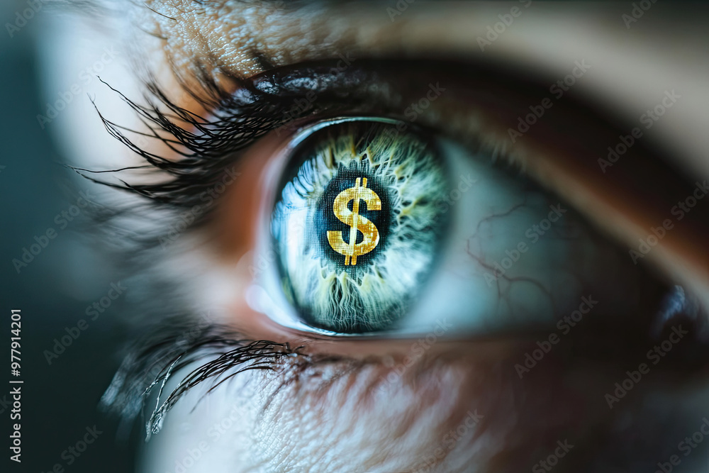 Corrupt or sellout concept image featuring a person’s eye with a dollar ...