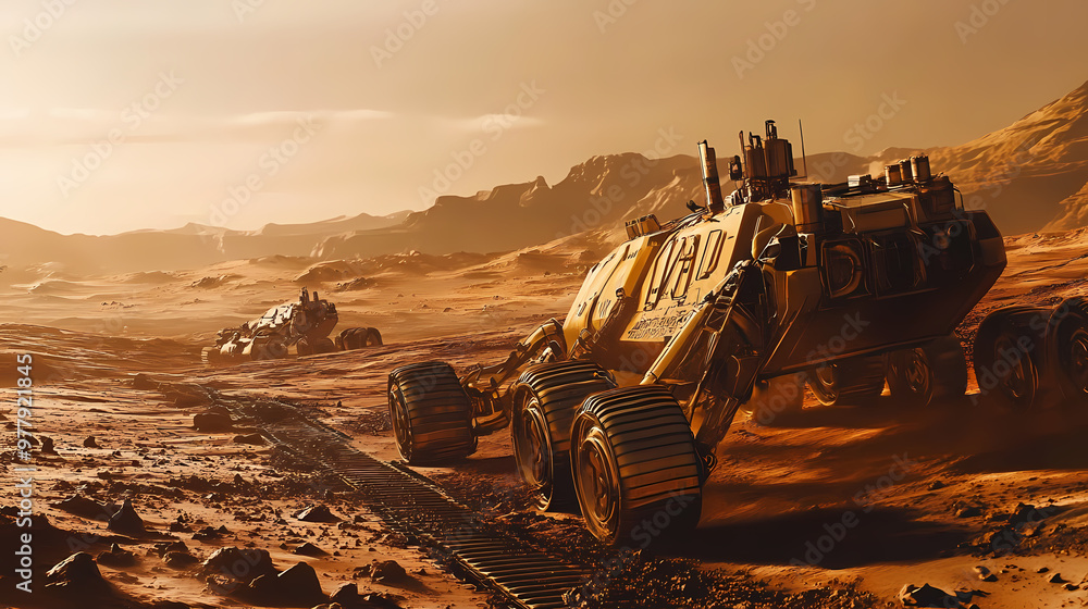Terraforming machines transforming barren martian landscape for ...