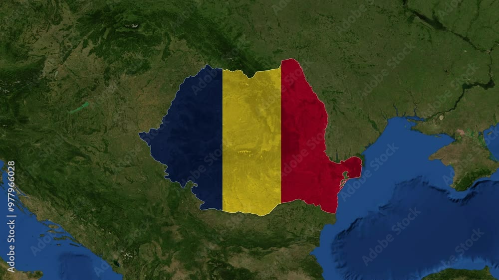 Zoom from Earth to Romania. (Country Flag) World map animation with ...