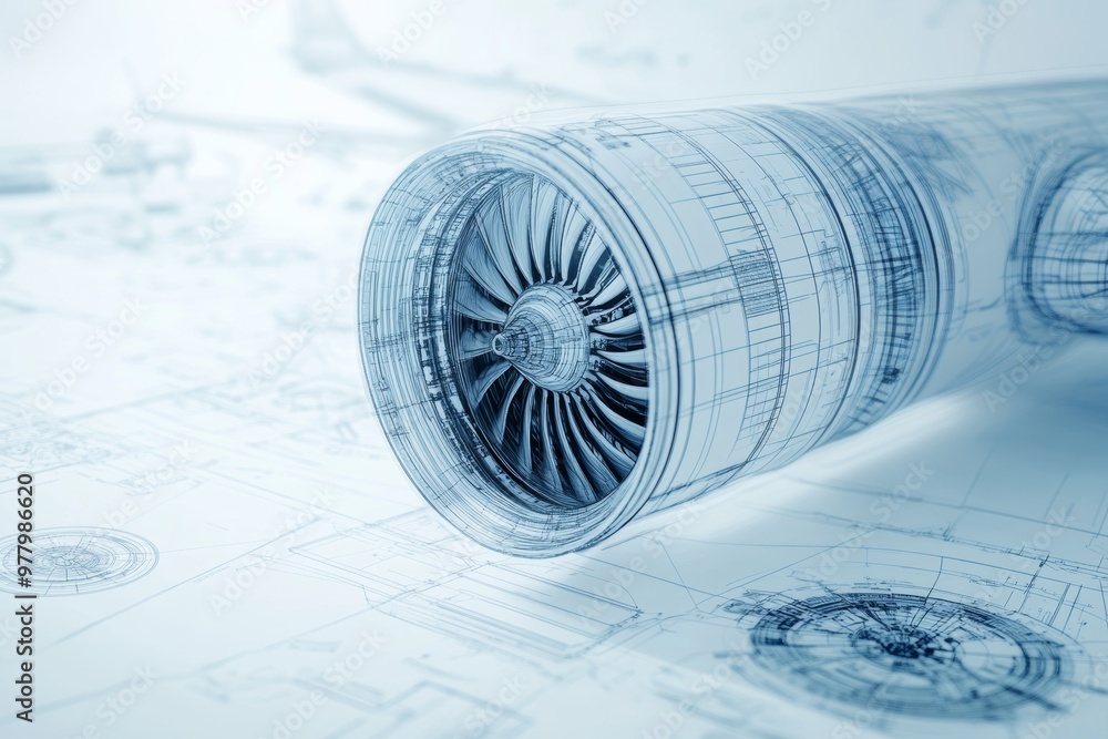 Jet Engine Power: Close-up of a powerful jet engine, lying atop ...