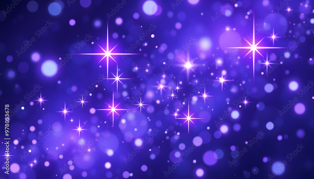 Purple and blue beautiful bright glowing shiny star particles flying in ...