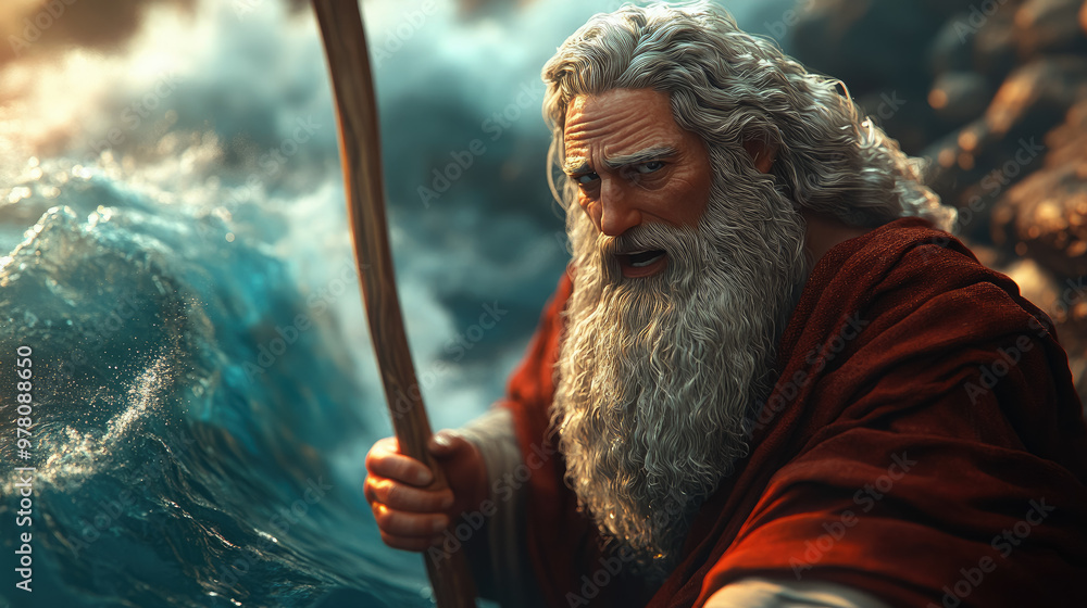 3d cartoon illustration of moses parting the sea, biblical story ...